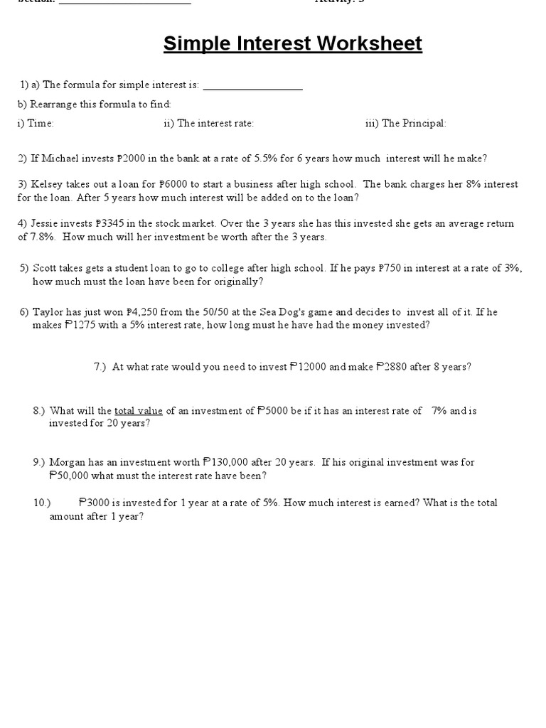 Simple Interest Extra Practice | PDF | Finance & Money Management