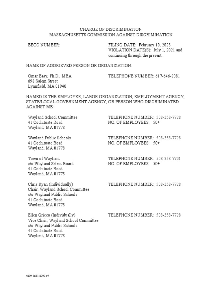 Omar Easy's Discrimination Complaint | PDF | Racism | Discrimination ...
