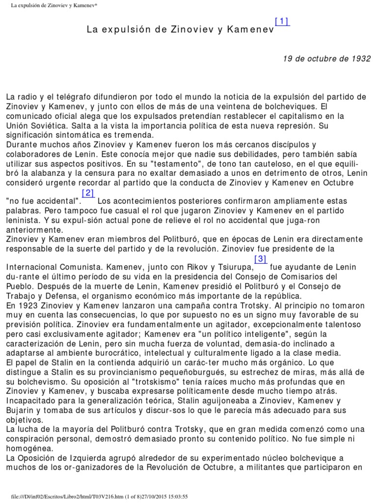 La Expulsión de Zinoviev y Kamenev | PDF | Vladimir Lenin | Joseph Stalin