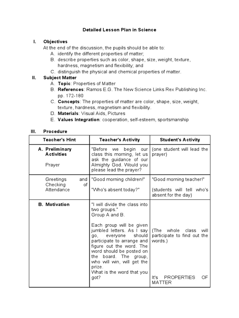 Detailed Lesson Plan in Science BEED 1-B Group 1 | PDF | Matter | Force