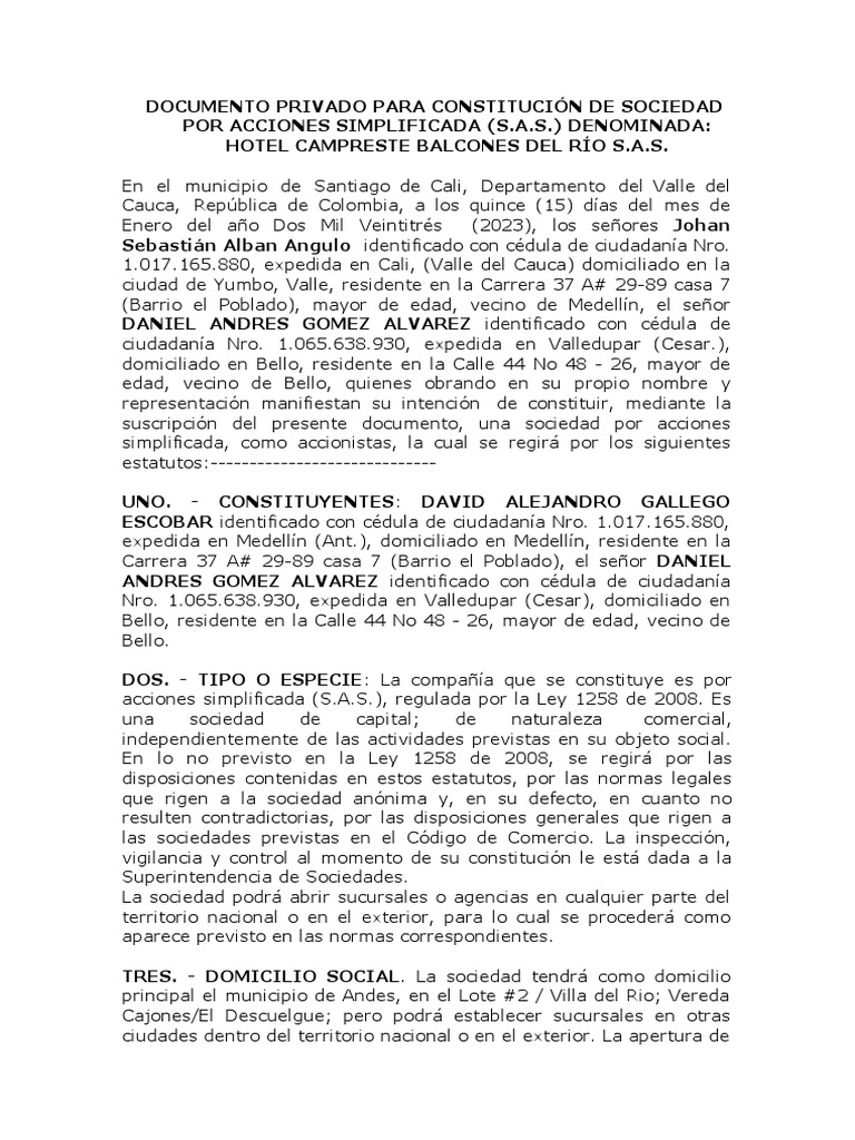 Anexo B. Acta de Constitucion Empresa | PDF | Sociedad de responsabilidad limitada | Compartir ...