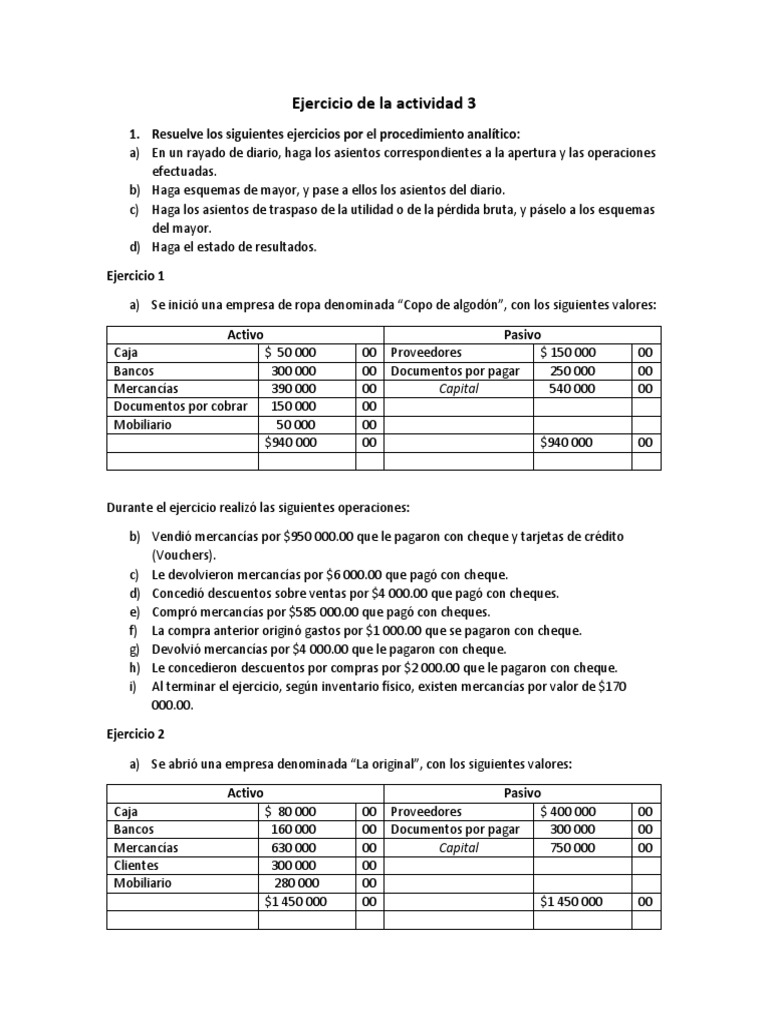 Contabilidad Ejercicio de La Actividad 3 | PDF | Cheque | Bancos