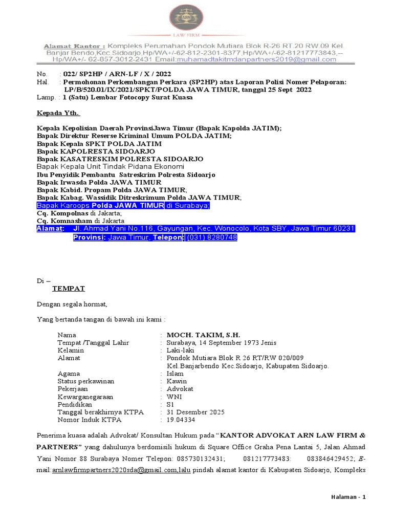 Kepada Yth Bapak Kar Oops Polda Prov Jatim | PDF