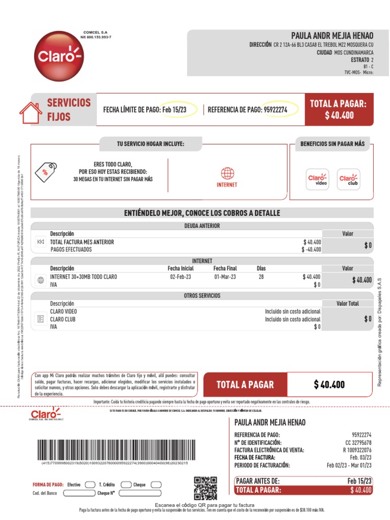 Factura Claro Feb 15 | PDF | Factura | Internet