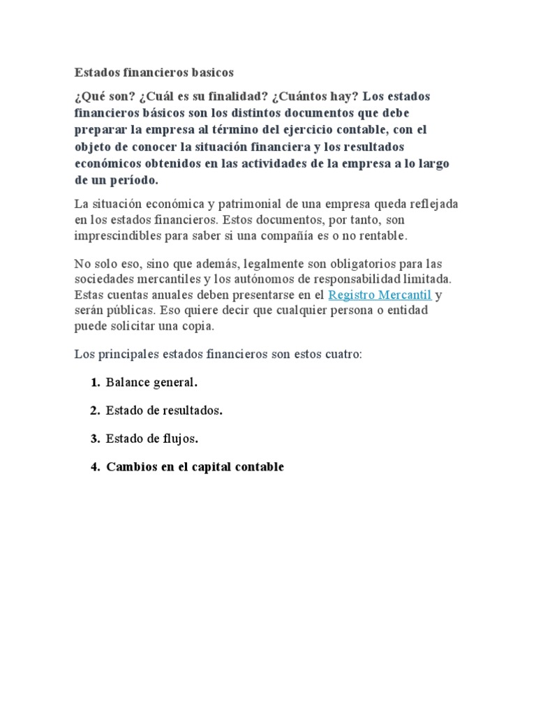 Estados Financieros Básicos: Guía Completa | PDF | Contabilidad ...