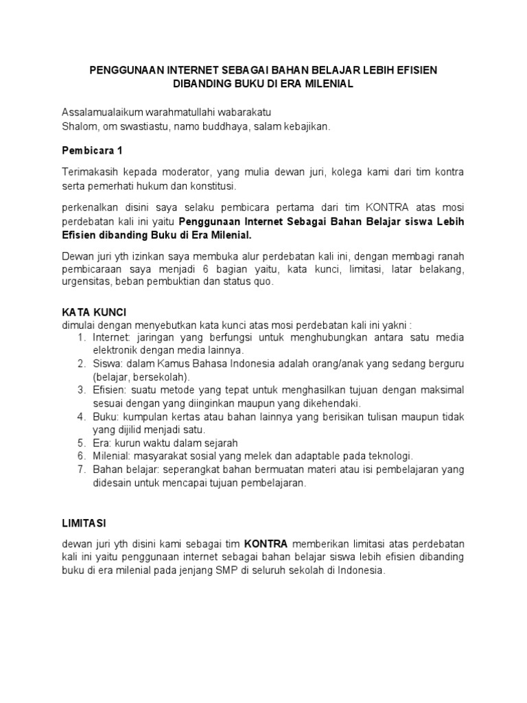 Debat Mosi Penggunaan Internet Sebagai Bahan Belajar Siswa Lebih ...