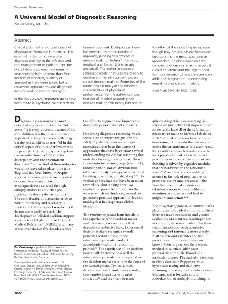 Universal Model of Diagnostic Reasoning | PDF | Medical Diagnosis ...