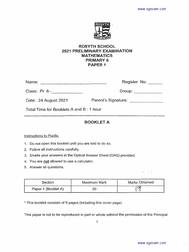 2021 P6 Maths Prelim Rosyth | PDF