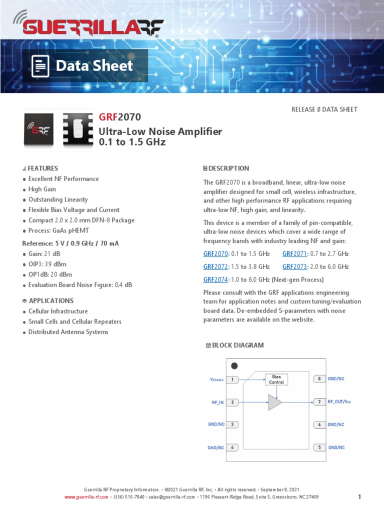 Guerilla LNA GRF2070DS | PDF | Amplifier | Patent