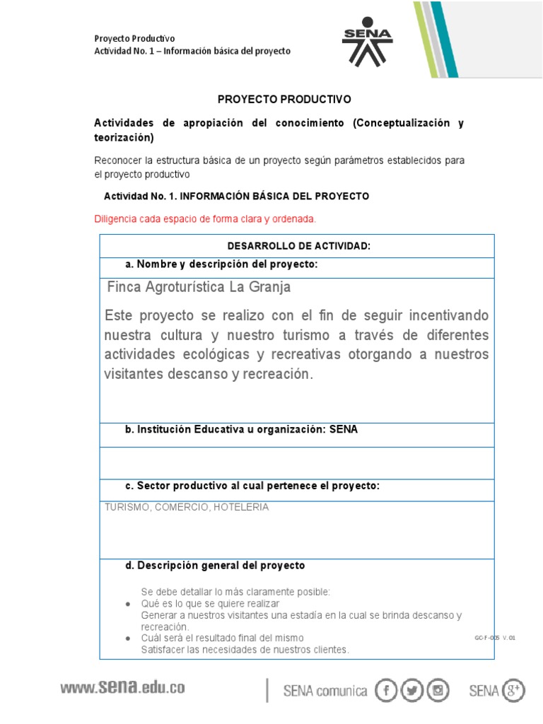 Actividad No. 1 - INFORMACION BASICA DEL PROYECTO-1 | PDF