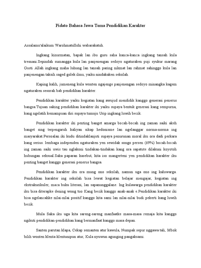 Pidato Bahasa Jawa Tema Pendidikan Karakter | PDF
