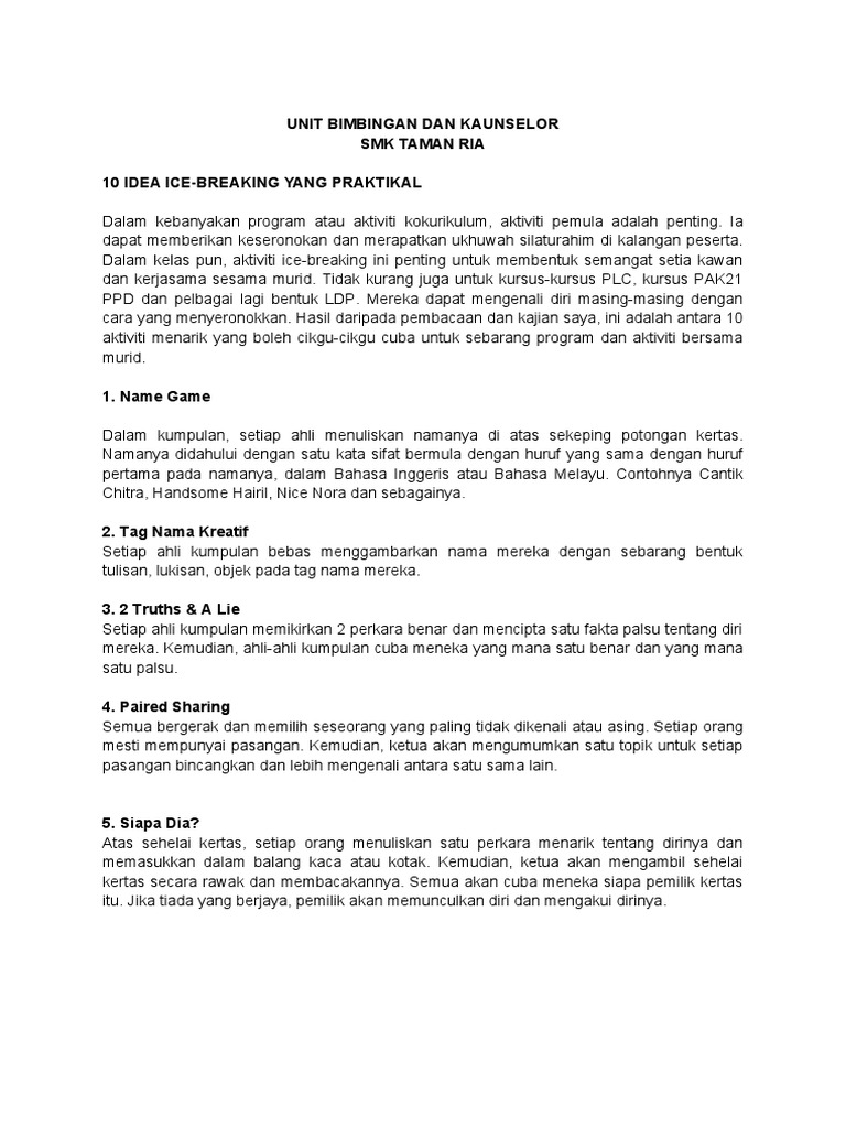 10 Idea Ice-Breaking Yang Praktikal | PDF | Olahraga & Rekreasi