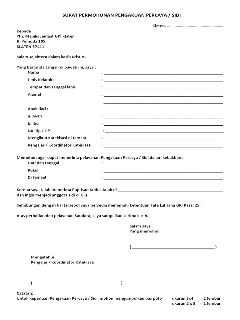 Surat Permohonan Sidi GKI Klaten | PDF | Karier & Perkembangan | Bisnis
