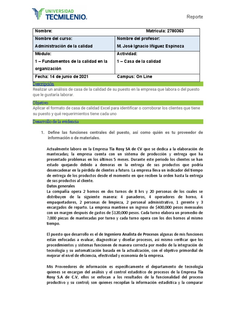 ACT.1 Casa de La Calidad | PDF | Calidad (comercial) | Marketing