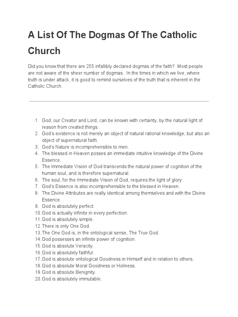 A List of Catholic Dogmas | PDF | Theology | Christian Belief And Doctrine