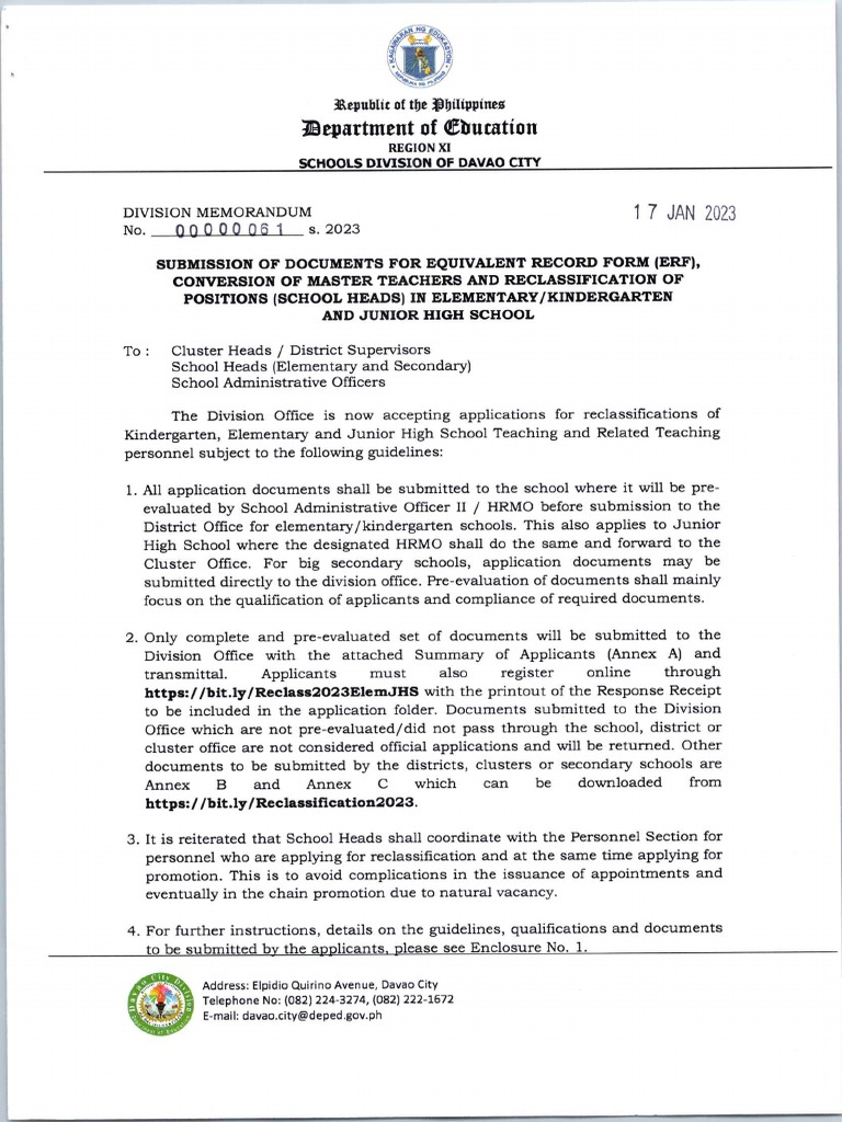 2023-DM No. 061- SUBMISSION OF DOCUMENTS FOR EQUIVALENT RECORD FORM ...