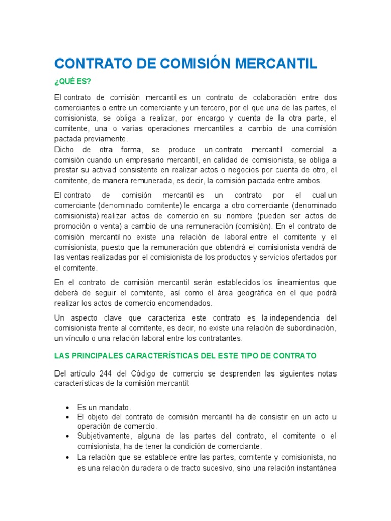 Contrato de Comisión Mercantil | PDF | Comercio | Derecho privado