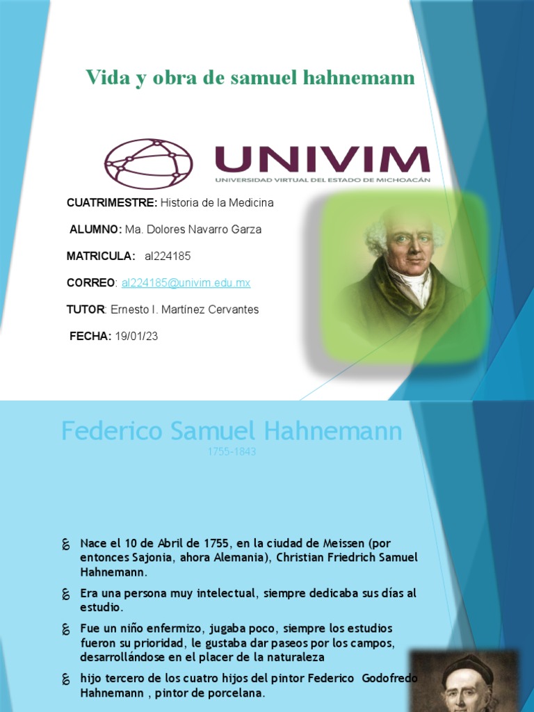Presentación Vida y Obra de Samuel Haneman | PDF | Homeopatía | Cuidado ...