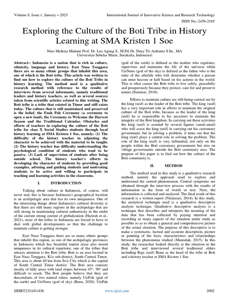 Exploring The Culture of The Boti Tribe in History Learning at SMA Kristen 1 Soe | PDF ...