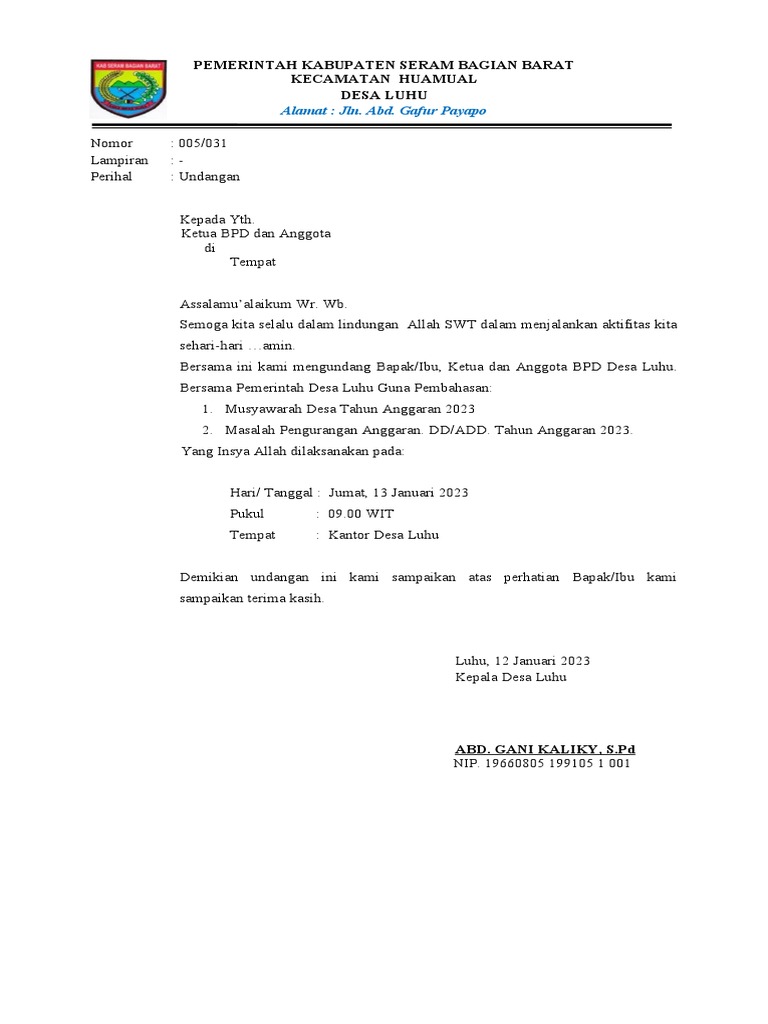 Kop Undangan Desa | PDF