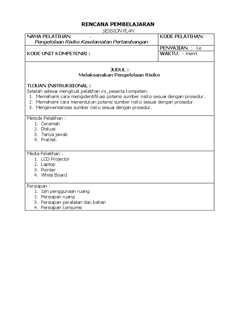 Lesson & Session Plan HSE Training | PDF