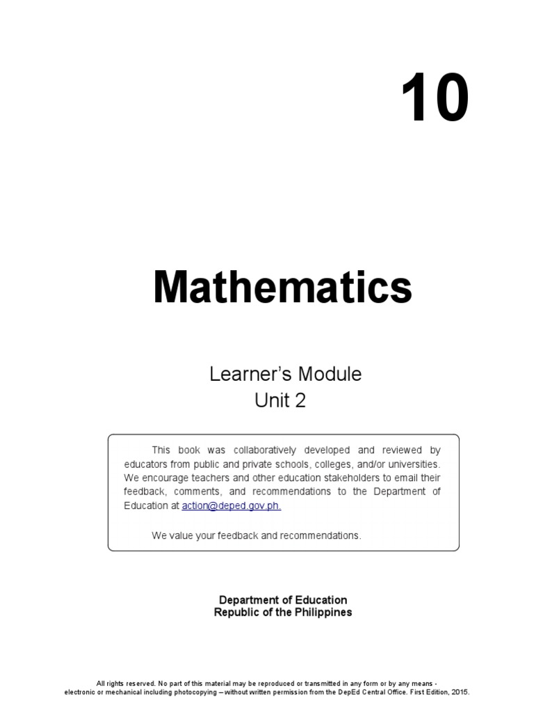 Grade 10 LM MATH 10 - Quarter 2 | PDF | Factorization | Polynomial