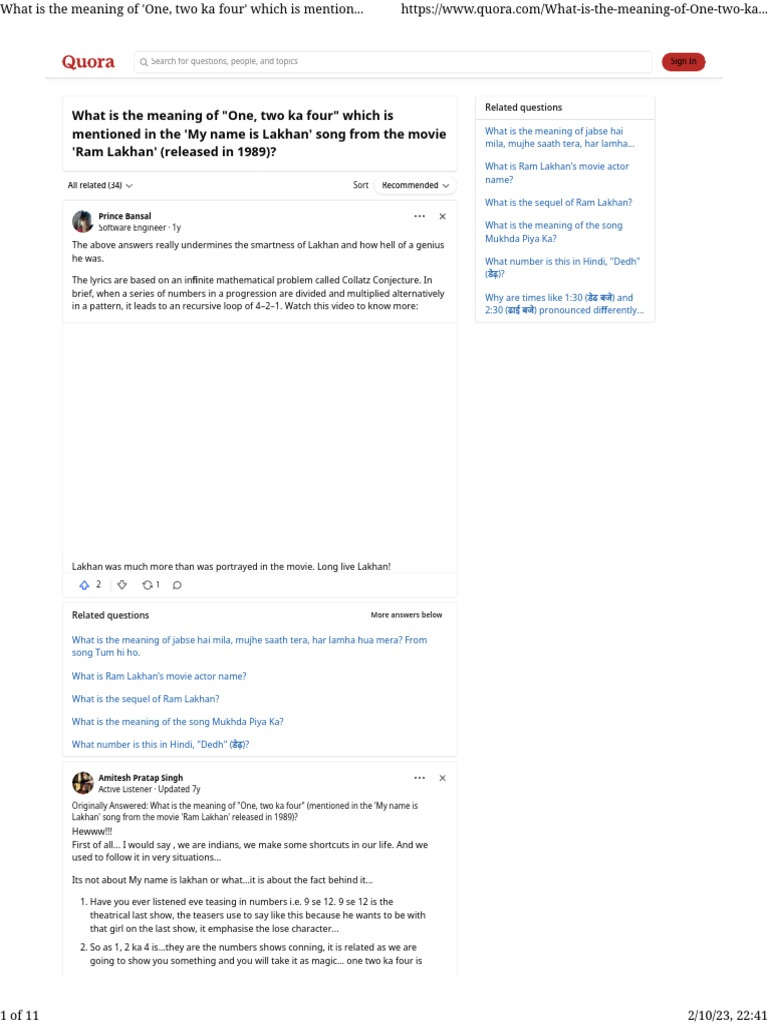 What Is The Meaning of 'One, Two Ka Four' - Quora | PDF | Linguistics