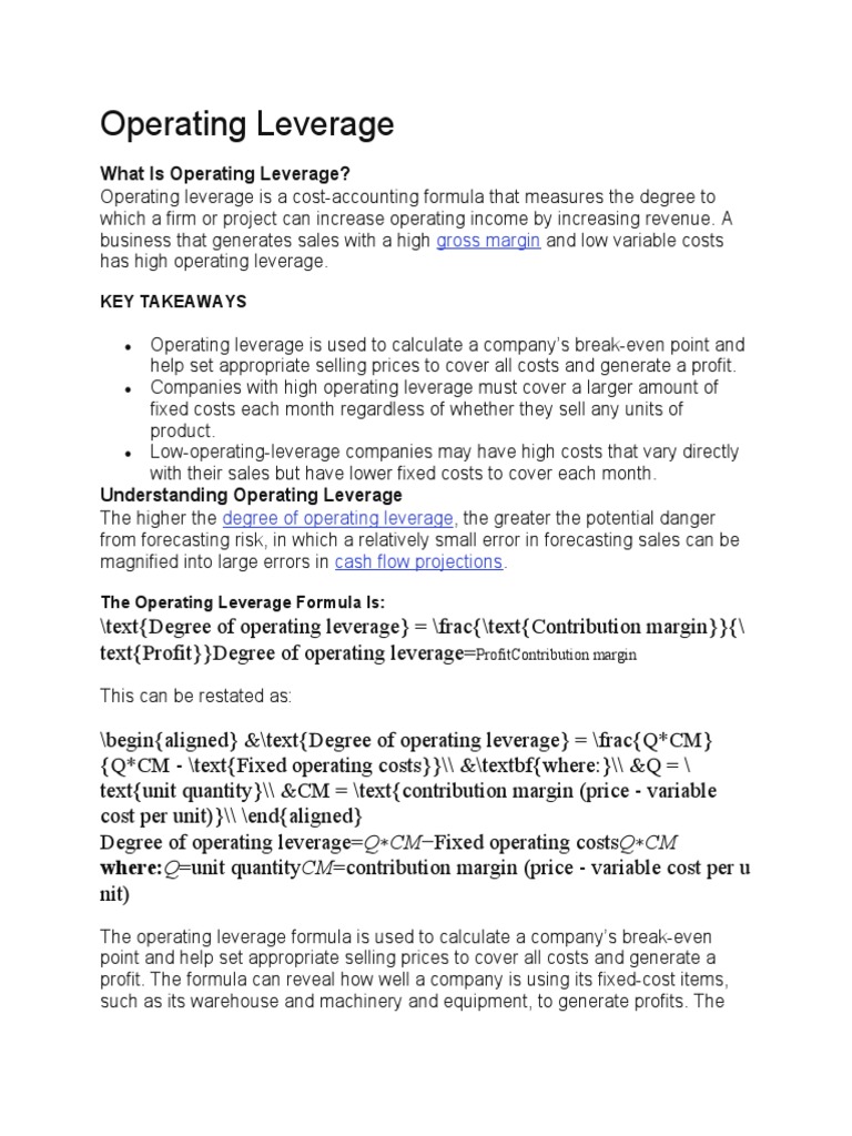 Operating Leverage | PDF | Profit (Economics) | Leverage (Finance)
