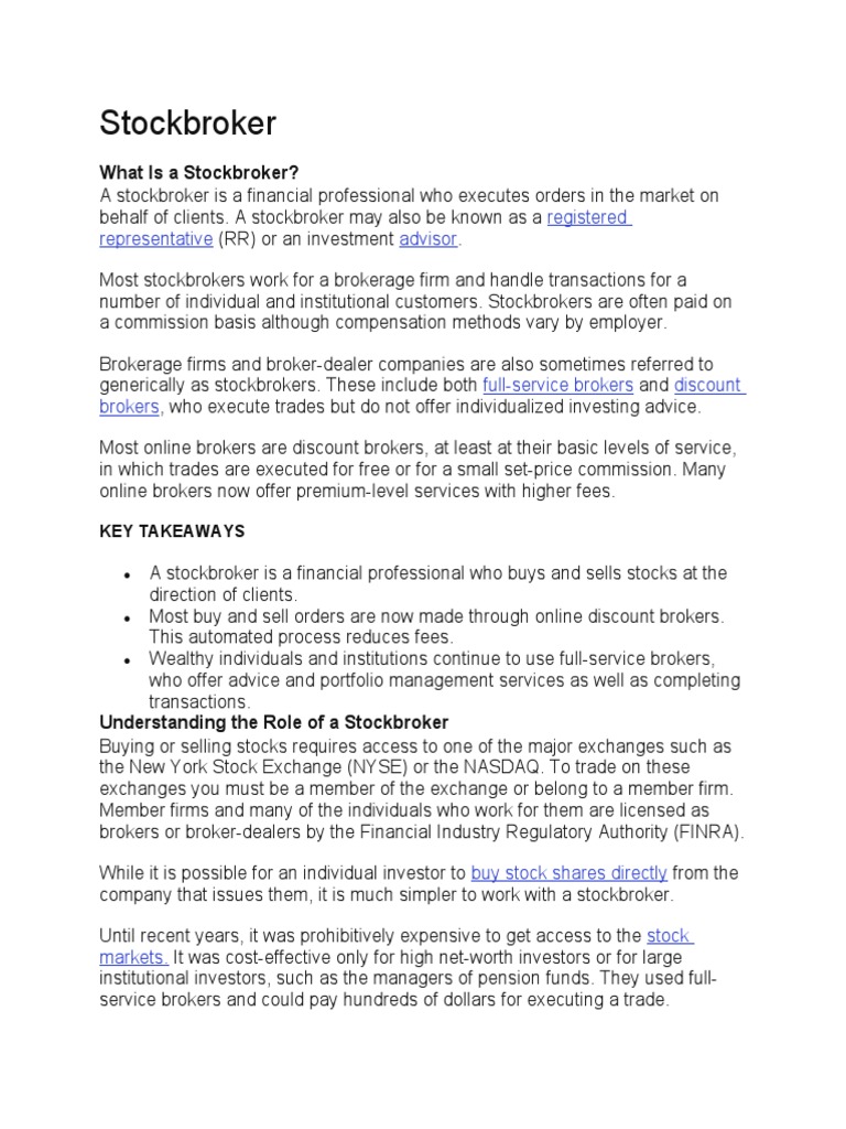 Stockbroker | PDF | Stockbroker | Private Sector