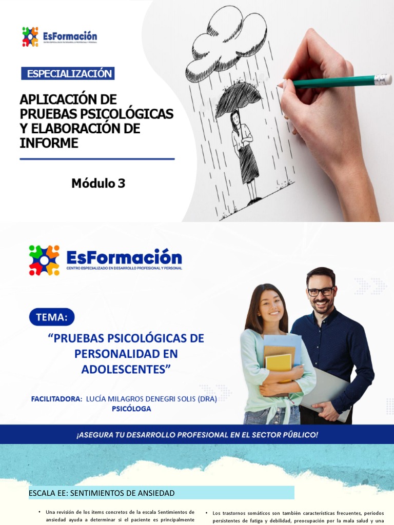 1 PPT Pruebas M3 S2 - Dra. Lucia Denegri | PDF | Ansiedad | Suicidio