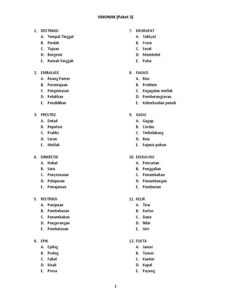 (Paket 3) TES SINONIM VERBAL 1 | PDF