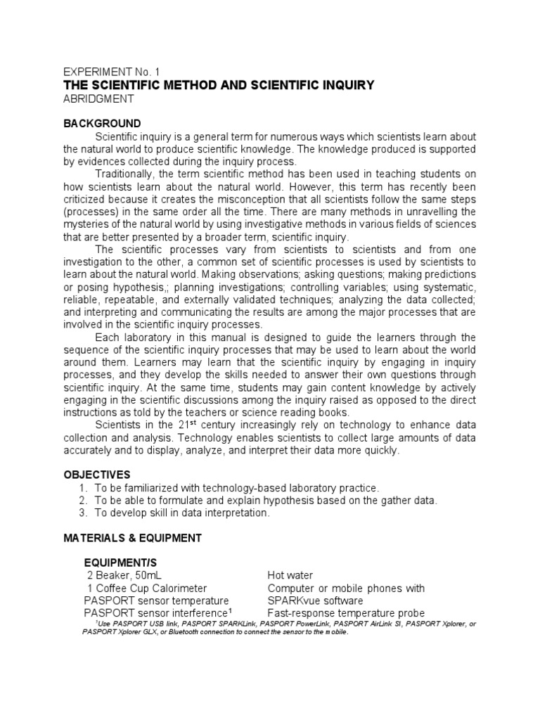 Act02 The Scientific Method and Scientific Inquiry | PDF | Scientific Method | Methodology