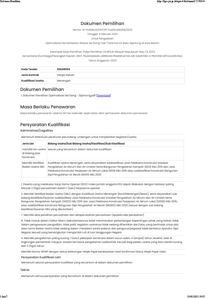 Dokumen Pemilihan | PDF