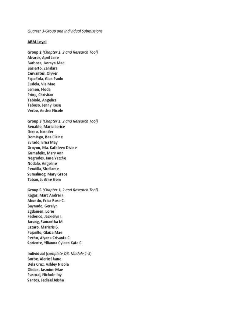 Q3 Group & Individual Submission List | PDF | Wellness | Science ...