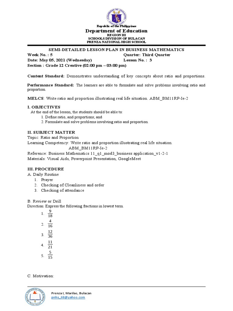 Semi Detailed Lesson Plan in Businessmath Cot 2 Sy 2020 2021 | PDF ...