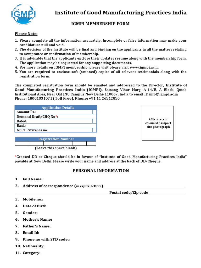 IGMPI Membership Form | PDF | Academic Degree | Bachelor's Degree