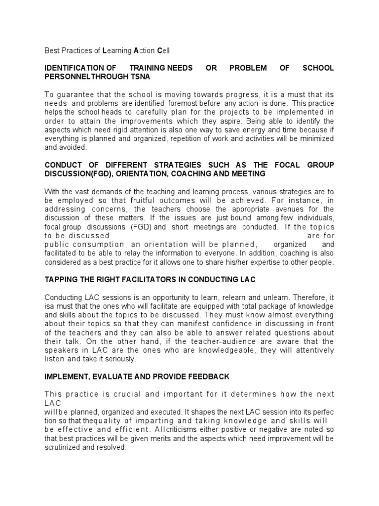 Best Practices for LAC Sessions | PDF | Learning | Teachers