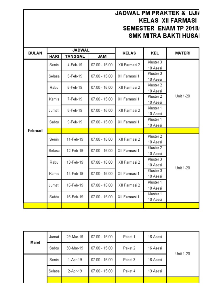 Jadwal Pm Praktek Kelas Xii 20222023 Smkn 15 | PDF