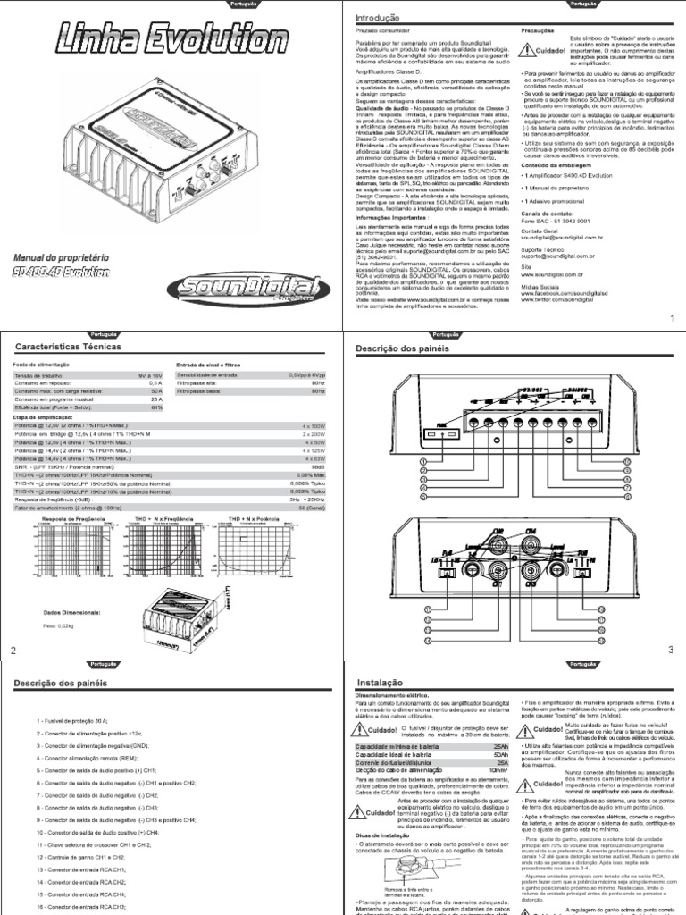 Manual sd400.4 Evo PT | Download grátis PDF | Engenharia Elétrica | Eletricidade