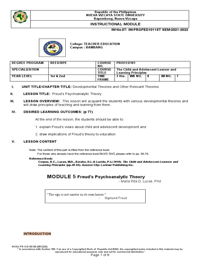 Module 7 ProfEd 101 | PDF | Id | Unconscious Mind