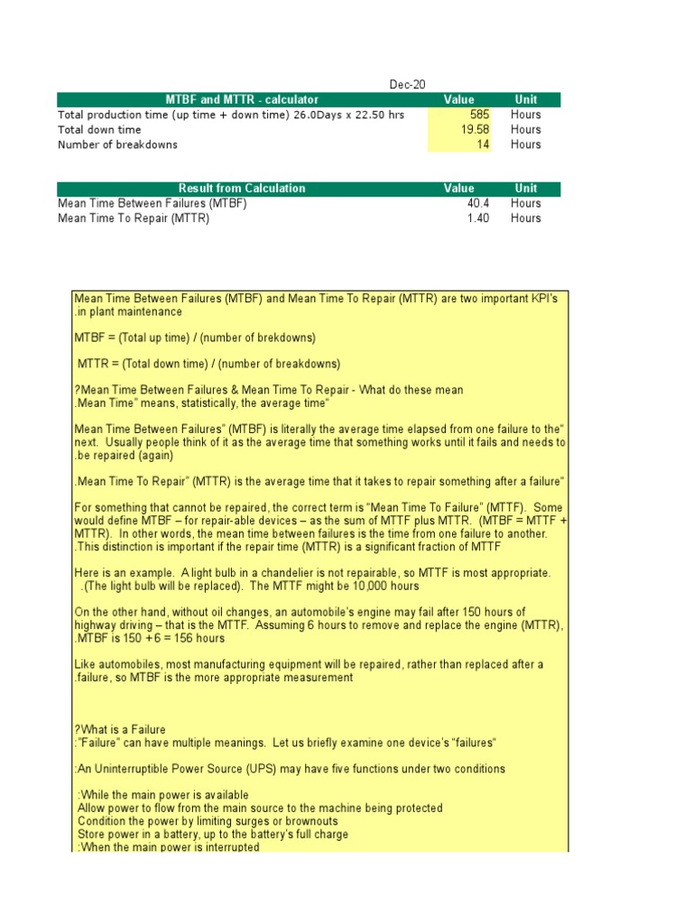 MTTR and MTBF | PDF | Reliability Engineering | Systems Theory