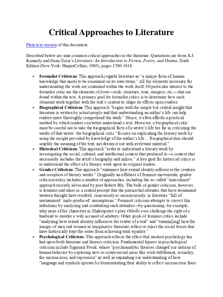 Critical Approaches To Literature | PDF