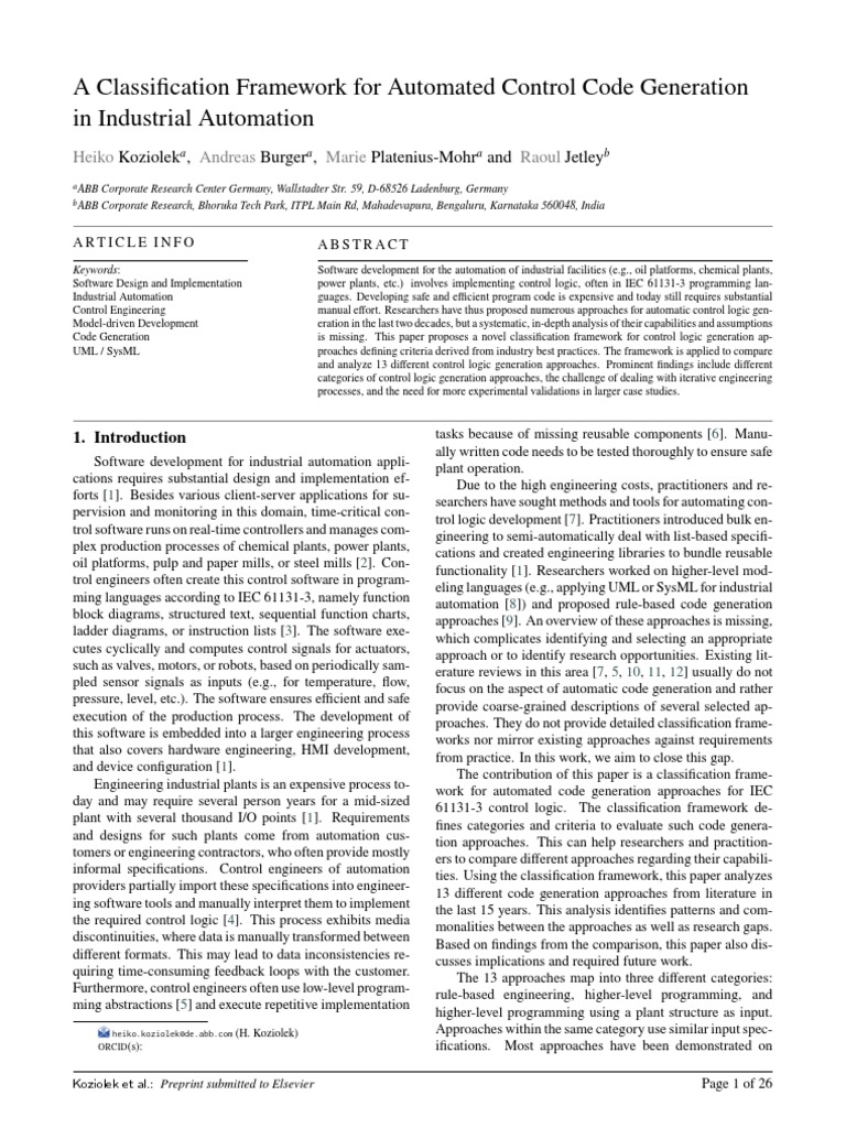 A Classification Framework For Automated Control Code Generation | PDF