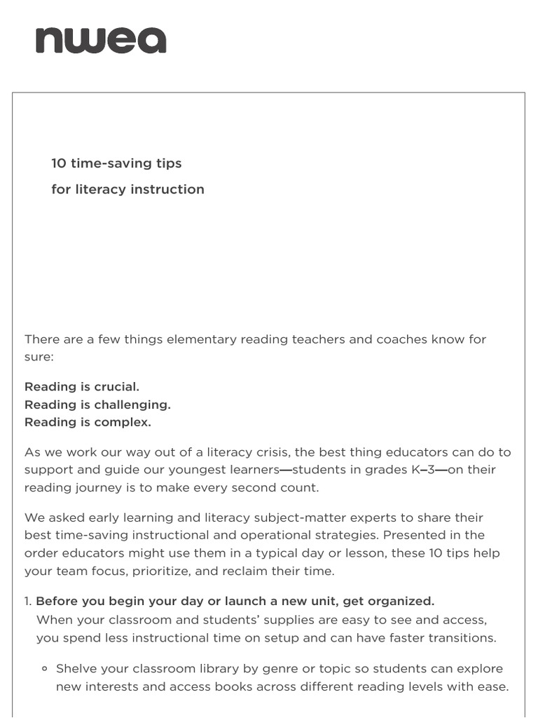 10 Time-Saving Tips For Literacy Instruction - NWEA | PDF | Reading ... 10 Time-Saving Tips For Literacy Instruction - NWEA | PDF | Reading ...