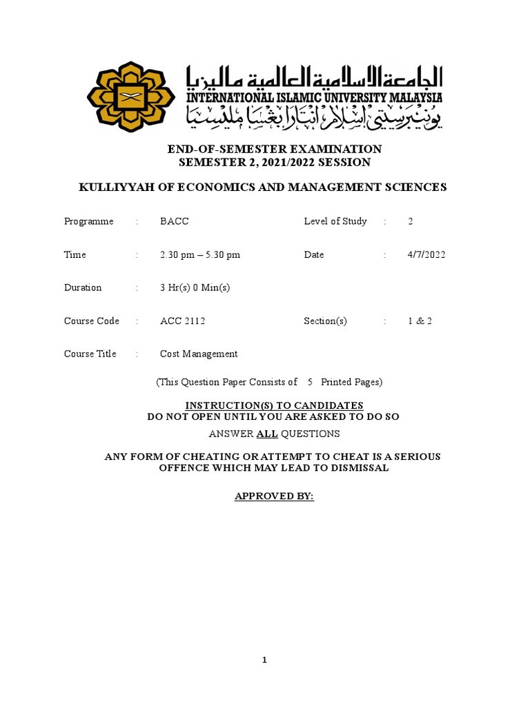 End-of-Semester Exam Preparation | PDF | Cost | Business