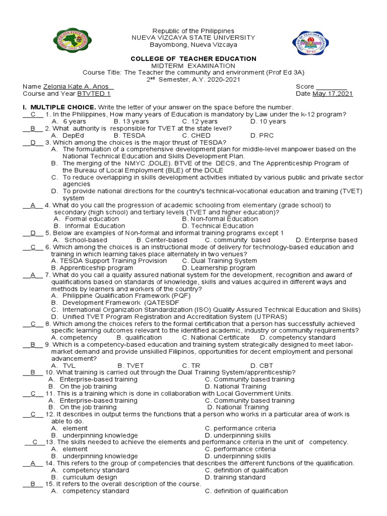 ANOS ZELONIA KATE Midterm ProfEd 3A BTVTED | Download Free PDF ...
