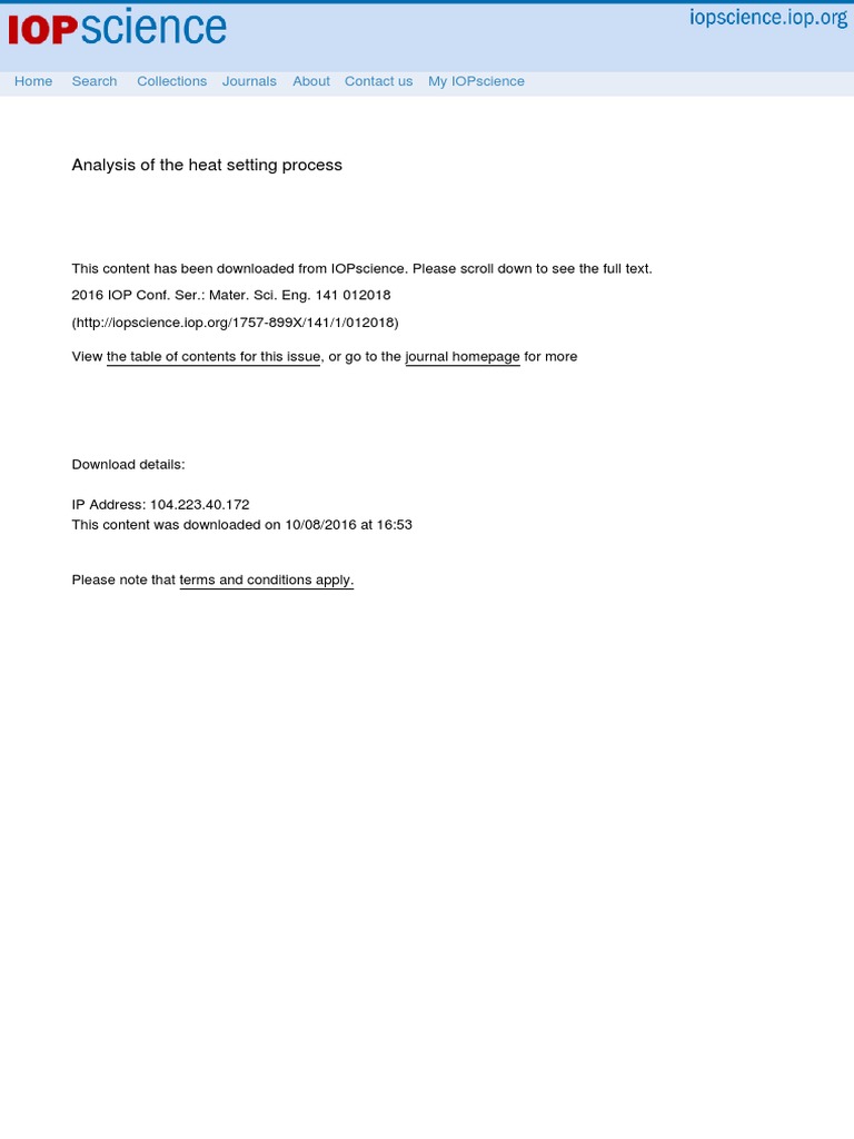 Analysis of The Heat Setting Process | PDF | Strength Of Materials | Heat