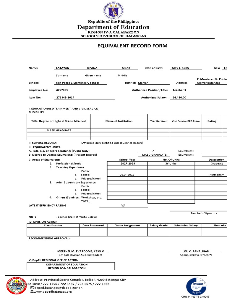 Erf Form Long Size | PDF | Teachers