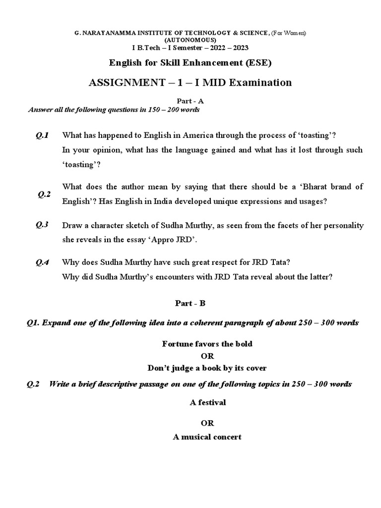 English Skill Enhancement Assignment 2022 | PDF