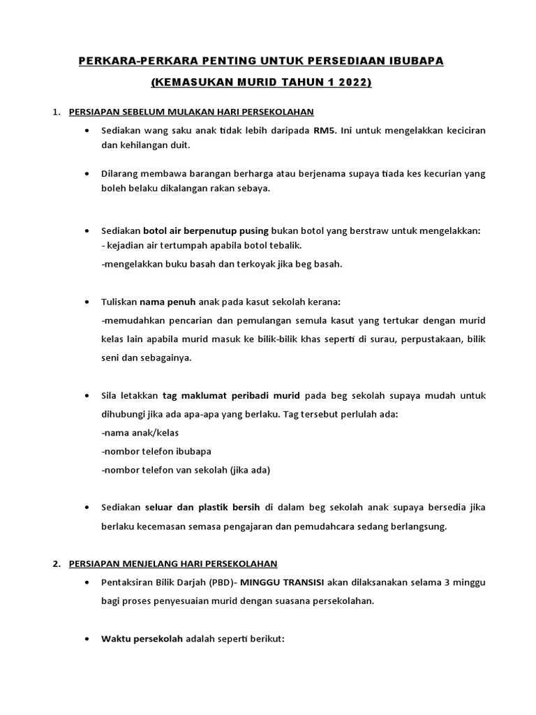 Perkara Penting Tahun 1 2022 | PDF